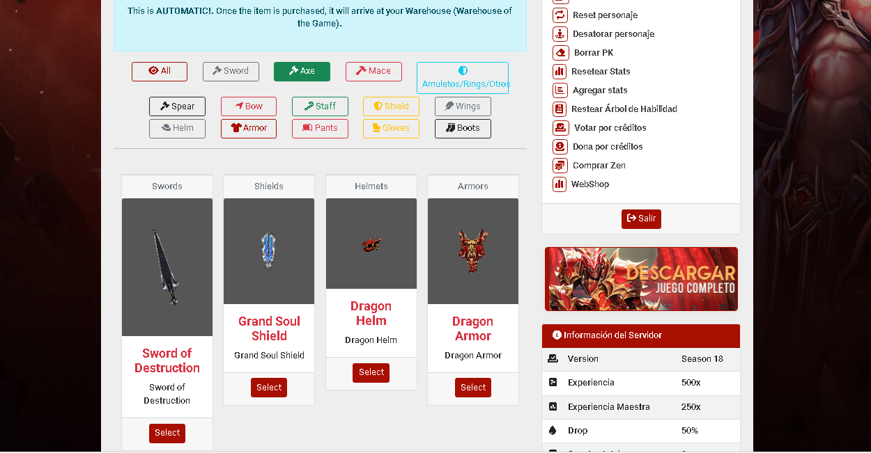 Módulo Webshop Automática para WebEngine MU Online - Mu Server Files